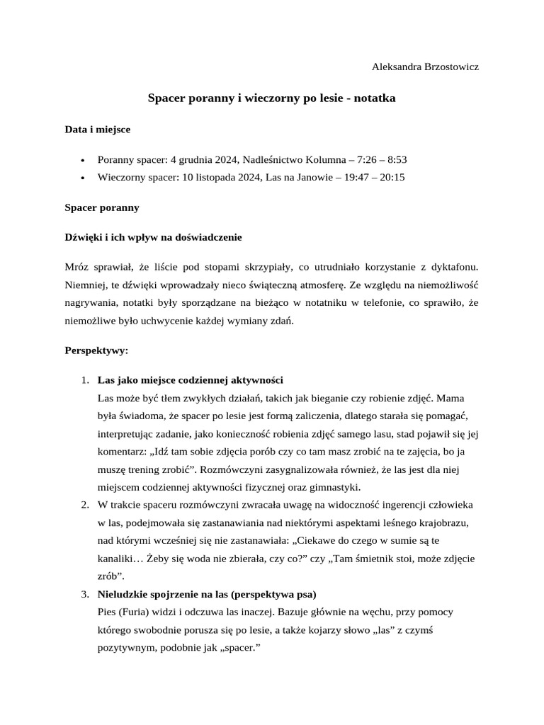 Notatka Spacer Po Lesie - A.B. | PDF
