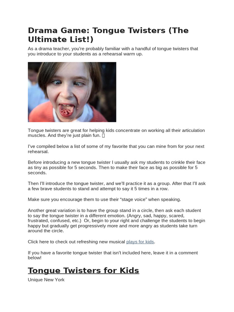Ultimate Tongue Twisters for Drama Class | PDF