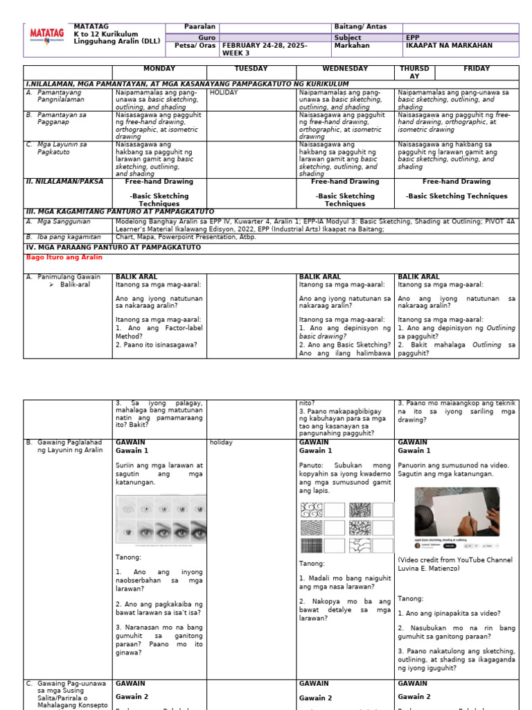 MATATAG DLL WEEK 3 EPP G4 q4 | PDF