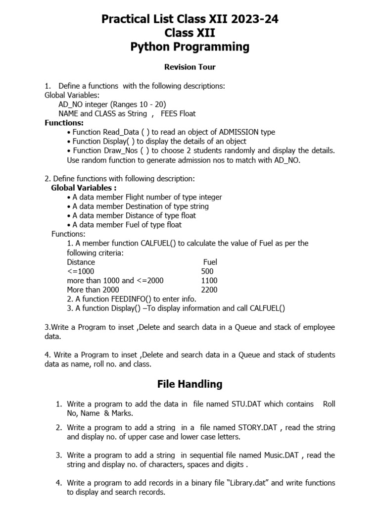 Practical File Class XII-2022-23 A | PDF | Data Type | Variable (Computer Science)