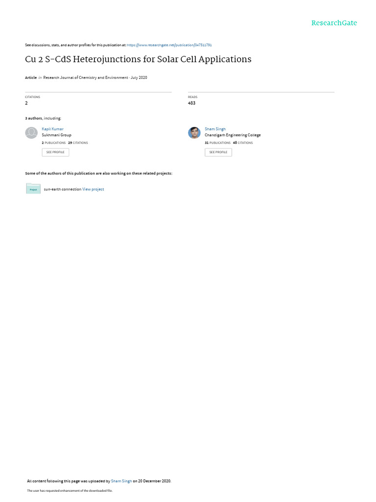 Cu2S-CdSHeterojunctionsforSolarCellApplicationsReviewPaperPublished ...