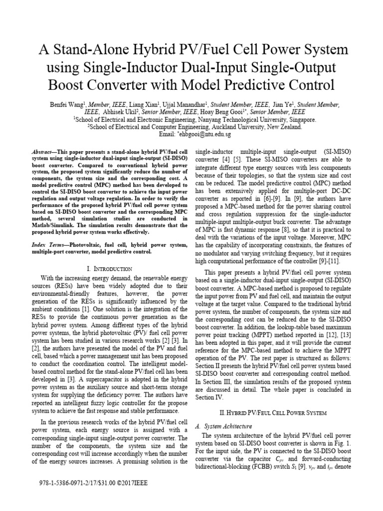 A Stand-Alone Hybrid PV Fuel Cell Power System Using Single-Inductor ...