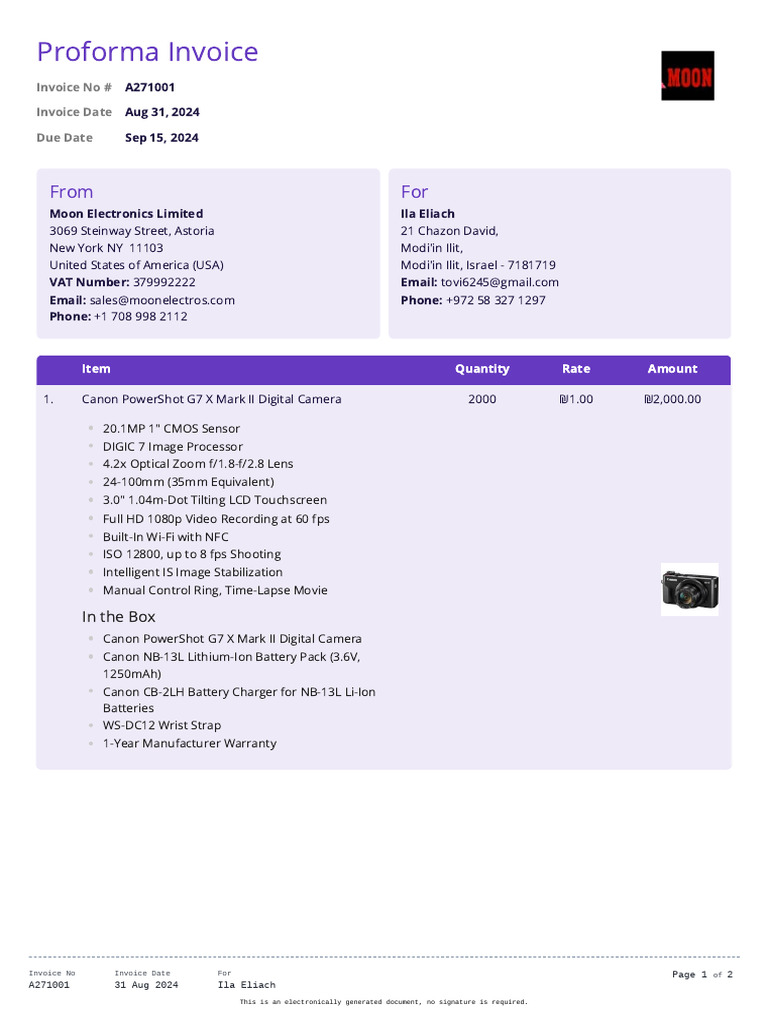 Proforma A271001 Moon Electronics Limited Ila Eliach | PDF | Smartphone ...