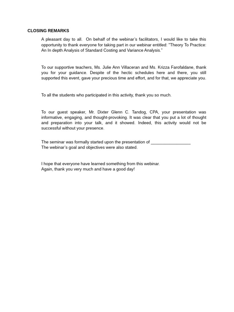 Closing Remarks | PDF