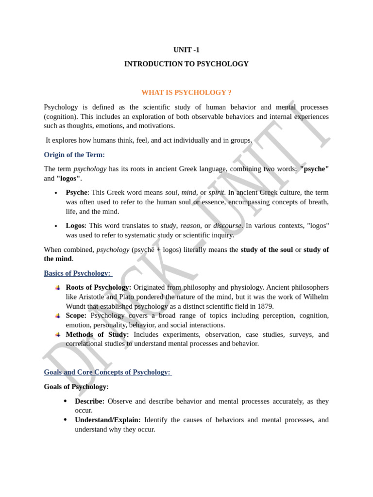 Unit 1-Psychology Revised | PDF | Adolescence | Psychology