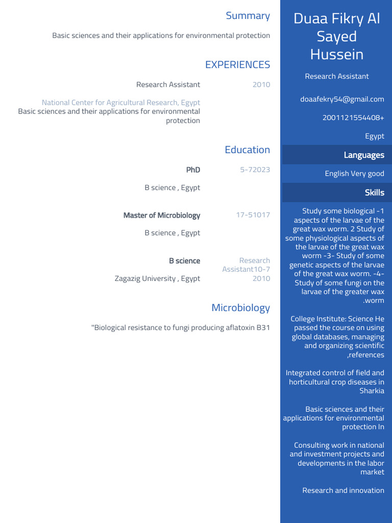 Duaa Fikry Al Sayed Hussein - cv-2 - Compress | PDF | Science | Agriculture