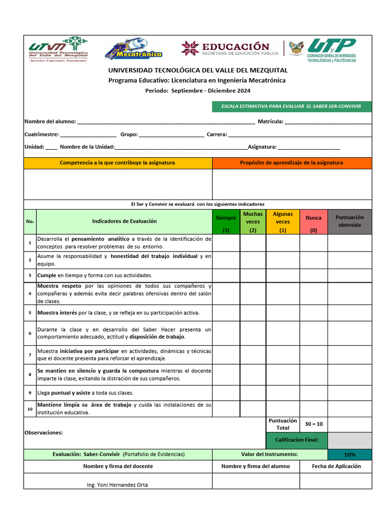 Escala Estimativa Para Evaluar El Ser Pdf Evaluación Aprendizaje 1942