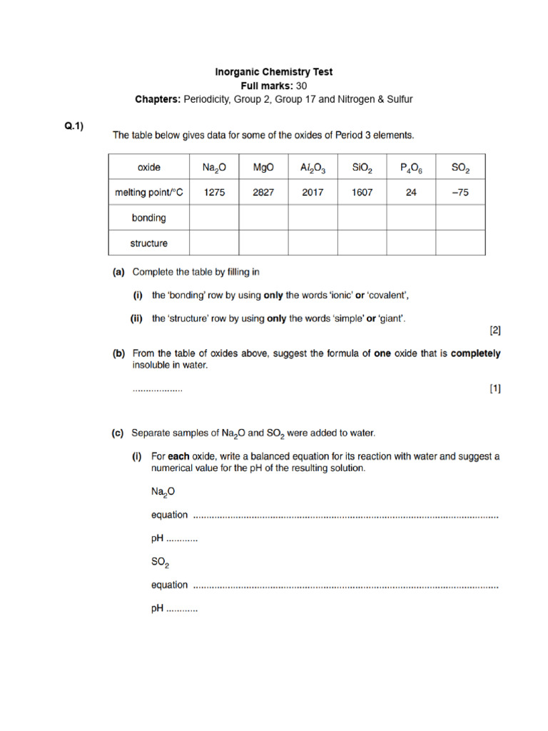Inorganic Chem Test | PDF