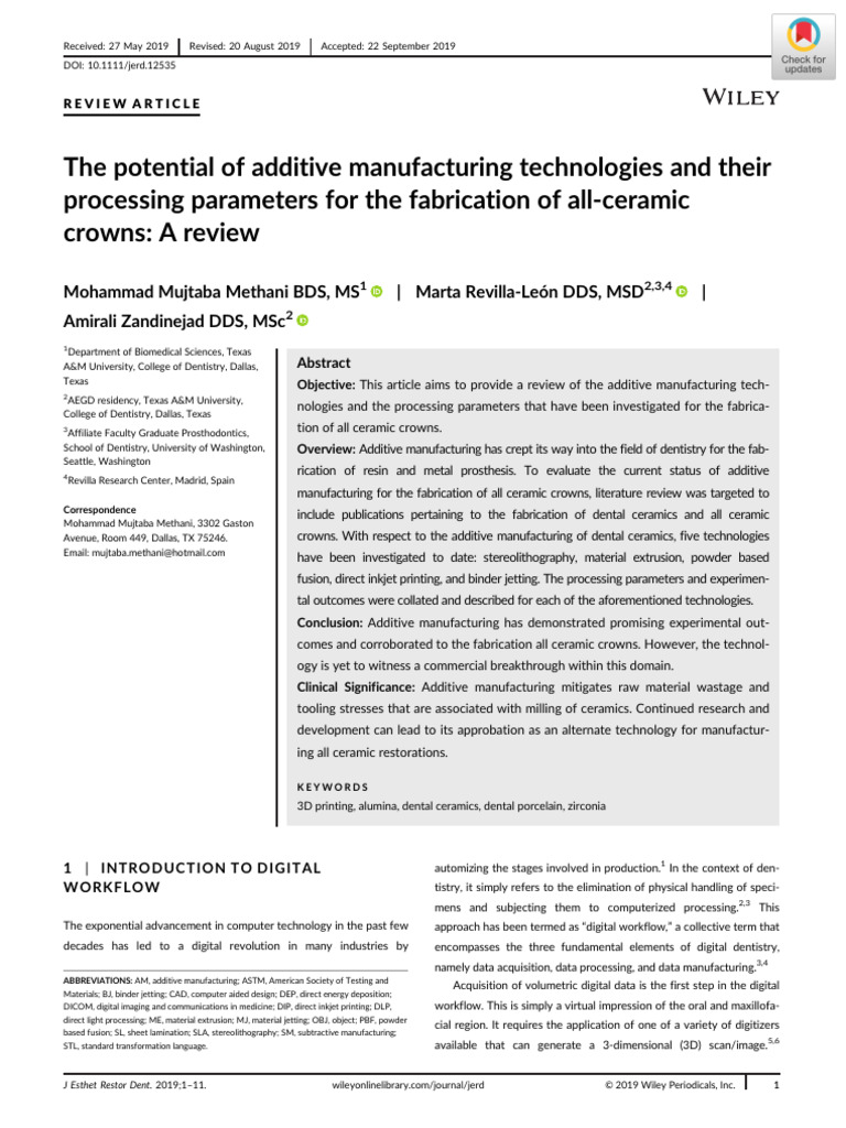 Additive Manufacturing for Ceramic Crowns | PDF | 3 D Printing | Sintering