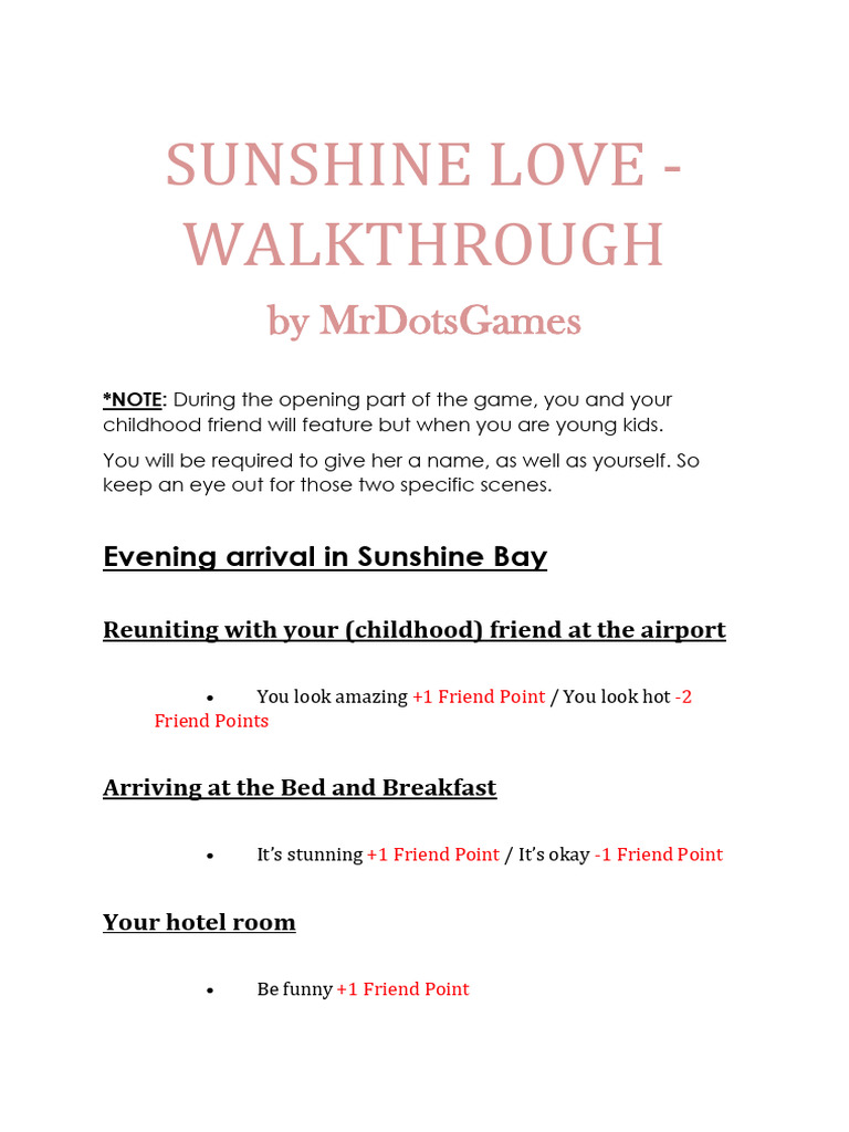 Sunshine Love Walkthrough Guide | PDF