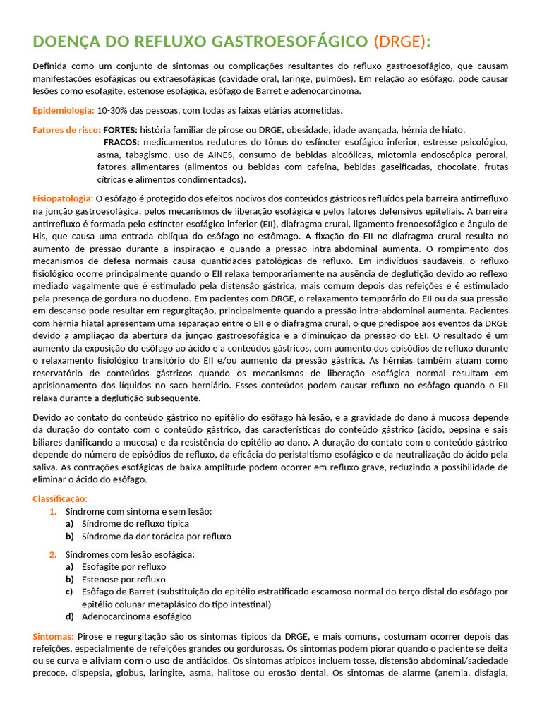 DOENÇA DO REFLUXO GASTROESOFÁGICO | PDF | Doença do refluxo ...