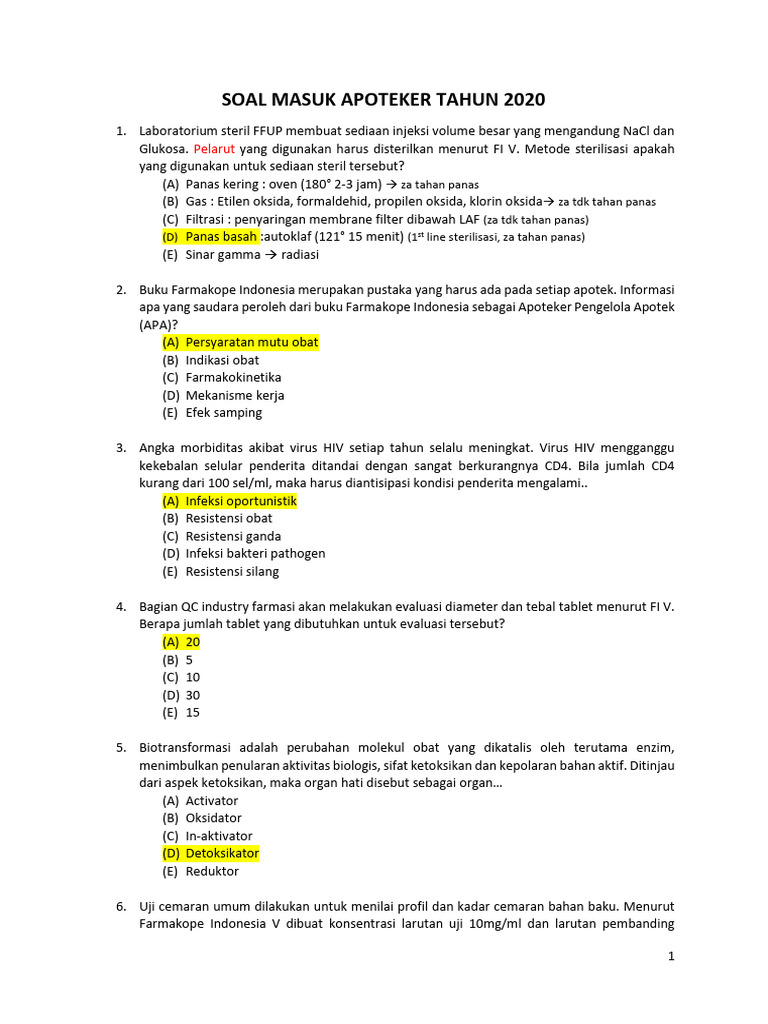 SOAL MASUK APOTEKER TAHUN 2020v | PDF