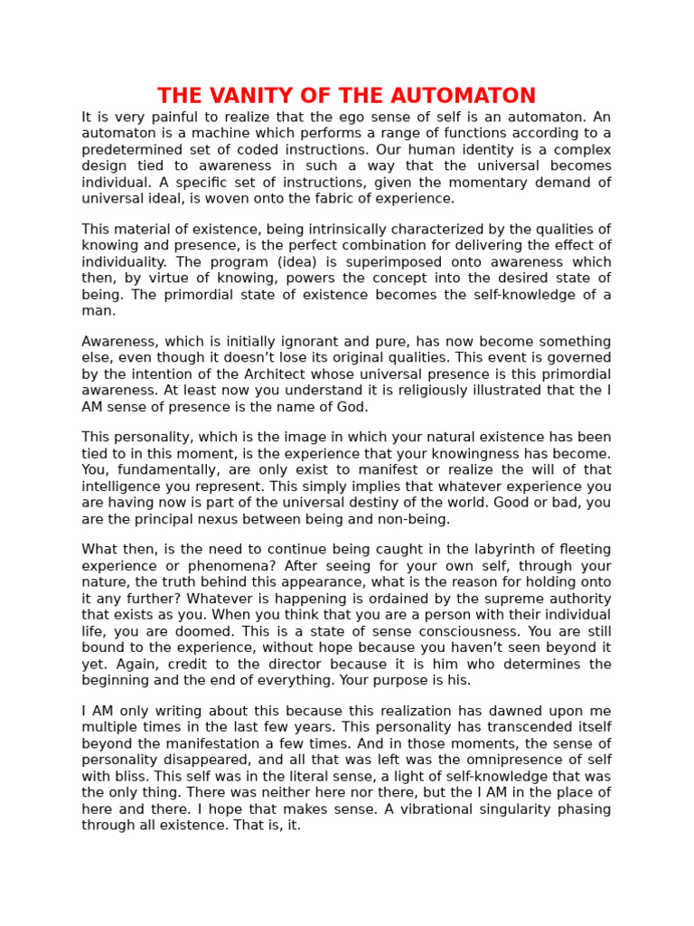 The Vanity of The Automaton | PDF | Experience | Existence