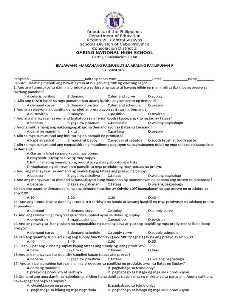 Q2-Quarterly Examination-Ap9 | PDF