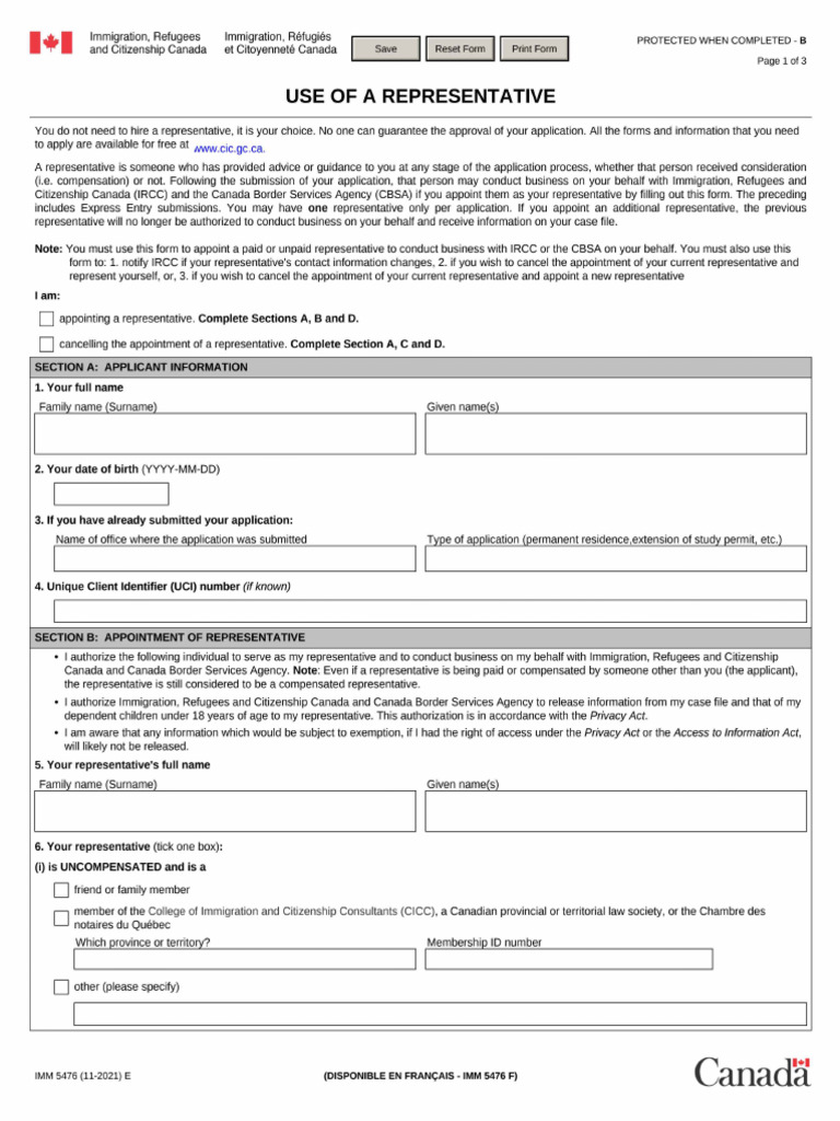 IMM 5476 E _ Use of Representative | PDF