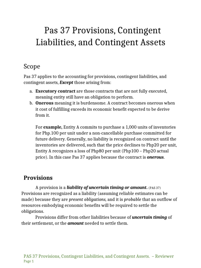 PAS 37 Provisions, Contingent Liabilities, and Contingent Assets | PDF ...