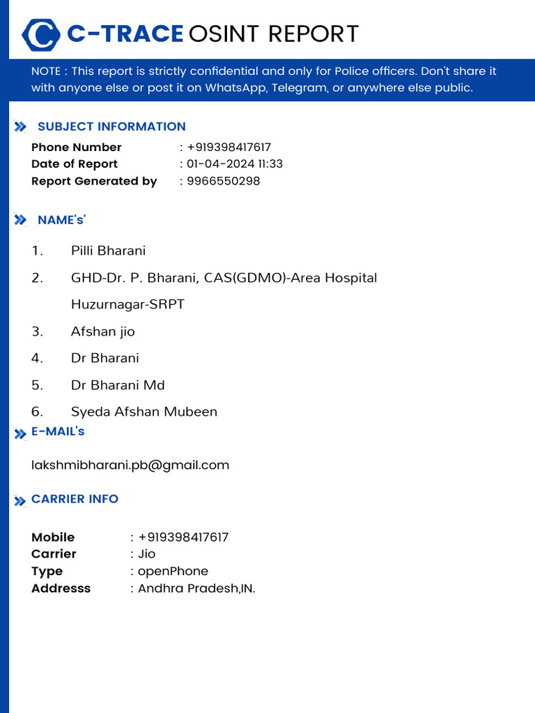 C-Trace OSINT Report for Police Use | PDF | Indemnity