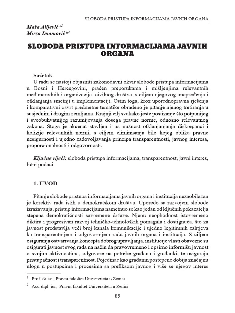Sloboda pristupa informacijama-naučni rad UNZE | PDF