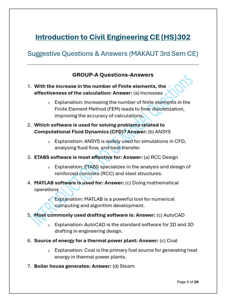 Introduction To Civil Engineering CE Suggestive Answers-Key | PDF ...