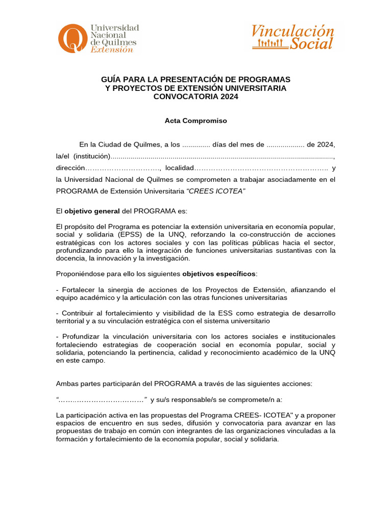 Acta Compromiso Programa CREES ICOTEA | PDF
