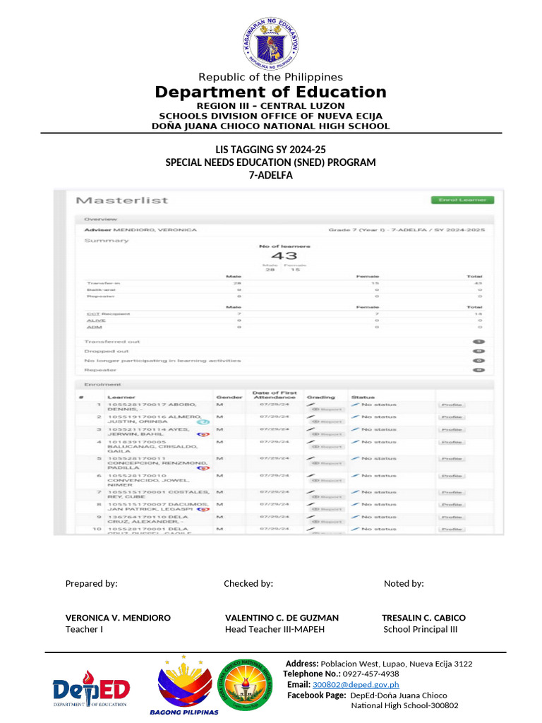 SNED-LIS-TAGGING-2024-25 (1) | PDF