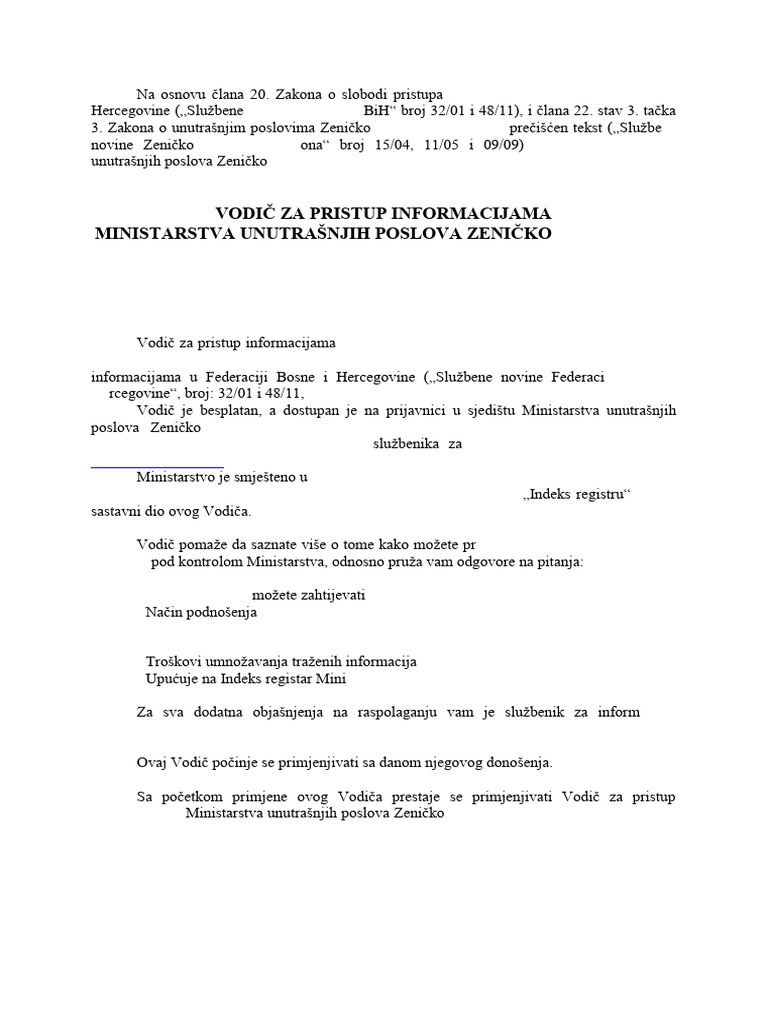 MUP ZDK-Vodic Za Pristup Informacijama Sa Index Registrom | PDF