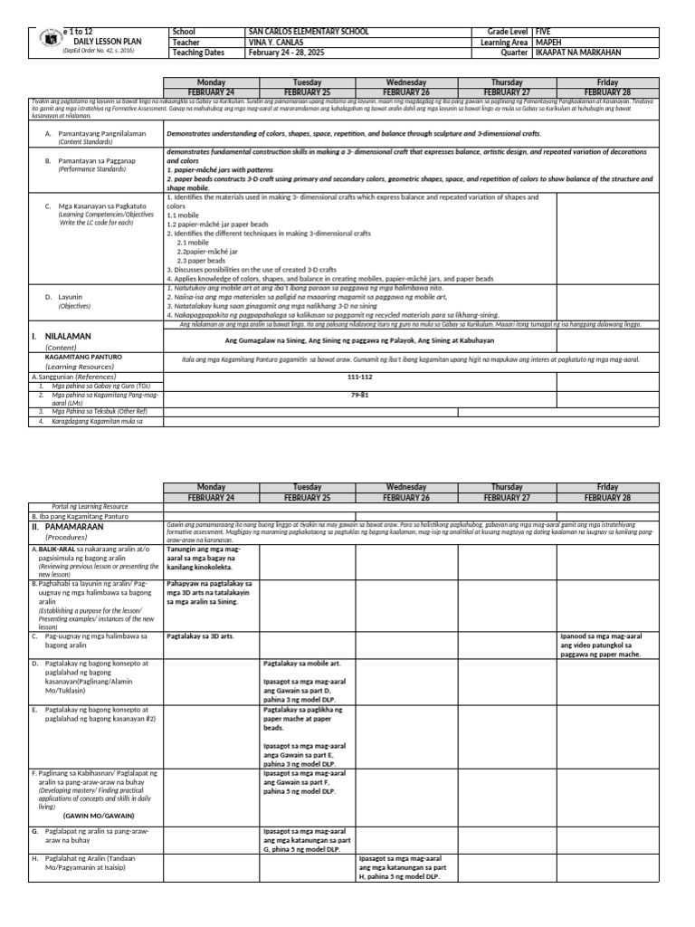 MAPEH5-Q4-W3-DLL | PDF