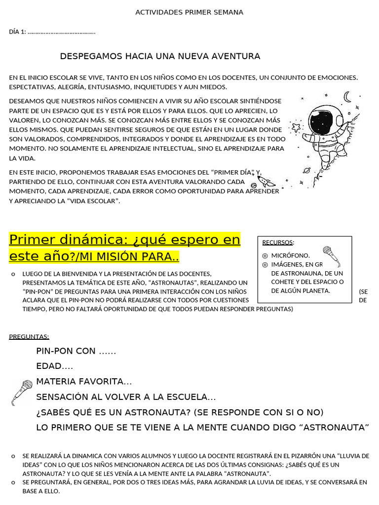 ACTIVIDADES PRIMER SEMANA | PDF | Aprendizaje