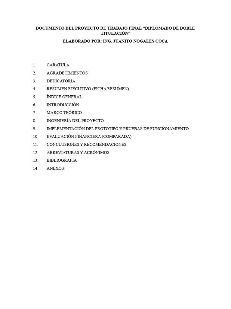 Modelo de Documento Del Proyecto de Trabajo Final Dip. Doble Titulacion | PDF | Software | Diseño