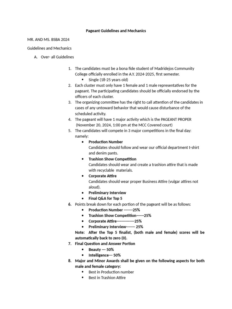 Pageant Guidelines and Mechanics.2024 | PDF