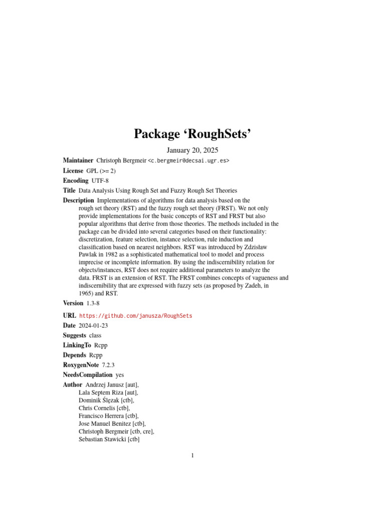 RoughSets: Data Analysis Package | PDF | Applied Mathematics | Mathematics
