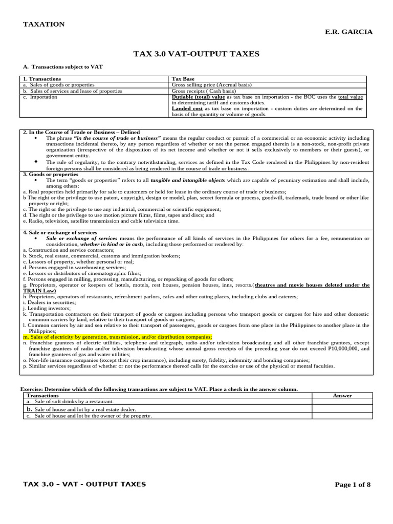 ERG-TAX-3.0-VAT-Output-Taxes | PDF | Taxes | Value Added Tax