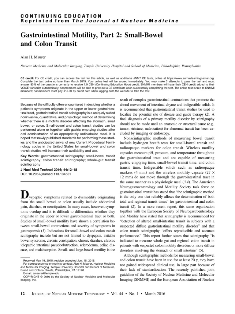 Alan H. Maurer - Gastrointestinal Motility, Part 2 - Small-Bowel and ...