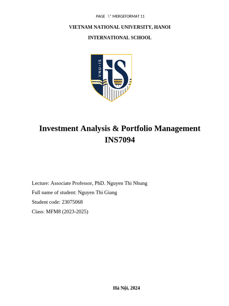 Giang Nguyễn- PTDT | PDF | Sharpe Ratio | Standard Deviation