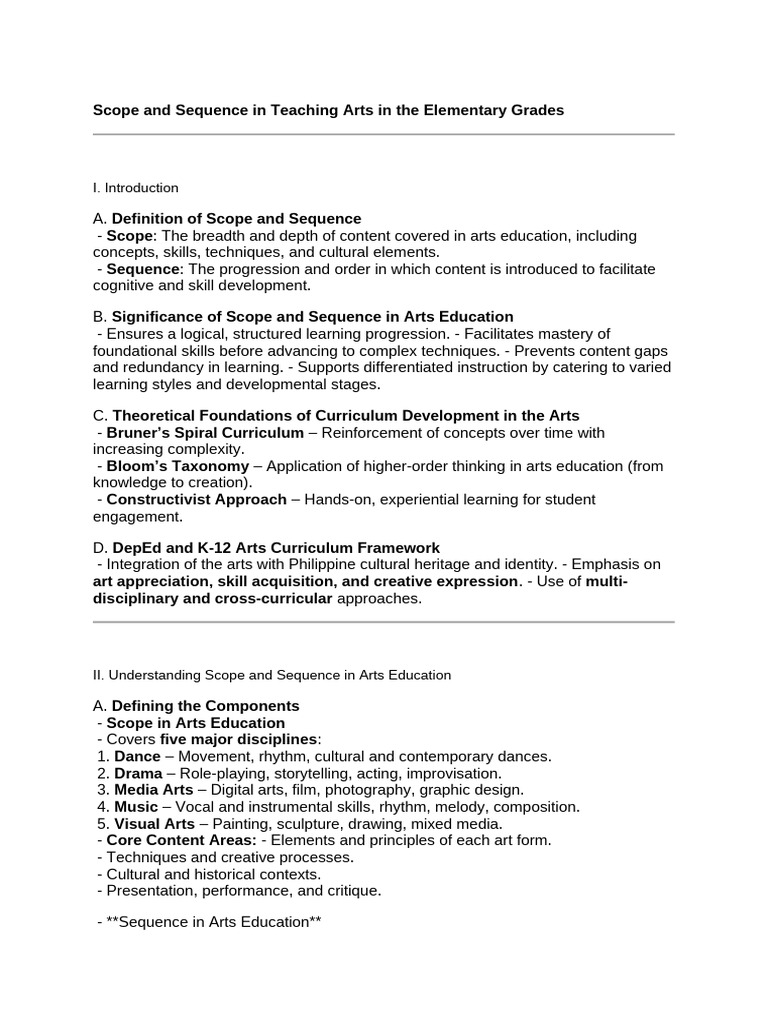 Arts Education Scope and Sequence K-6 | PDF | The Arts | Constructivism ...