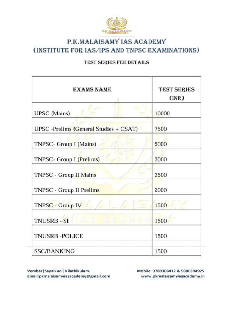 Test Series Fees | PDF