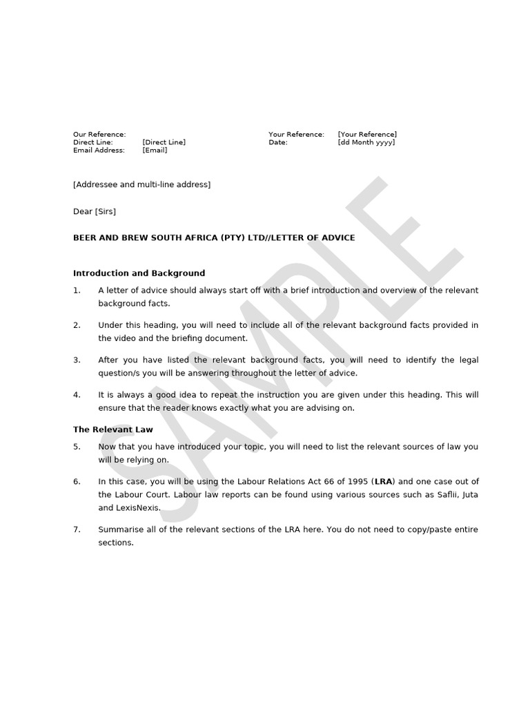 Letter of Advice - Template | PDF