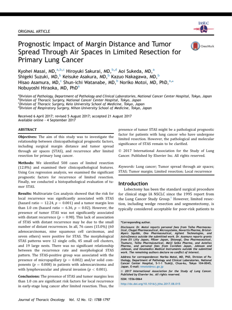 (Masai Et Al 2017) Prognostic Impact of Margin Distance and Tumor ...