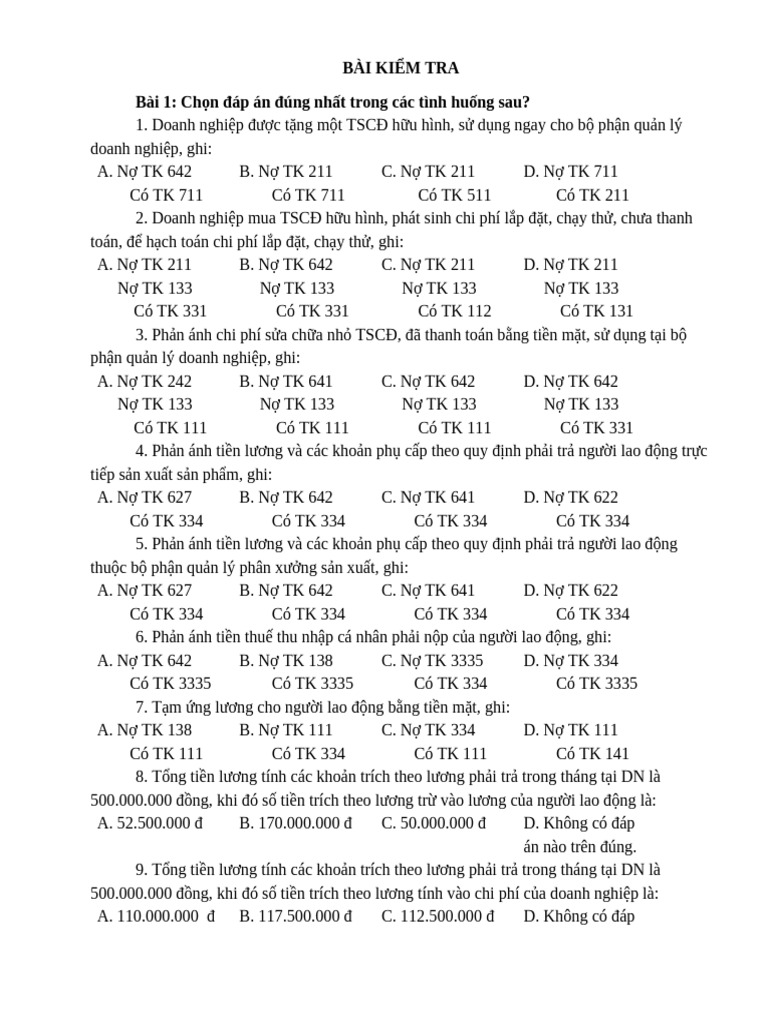 2024. BÀI KIỂM TRA KTTC | PDF