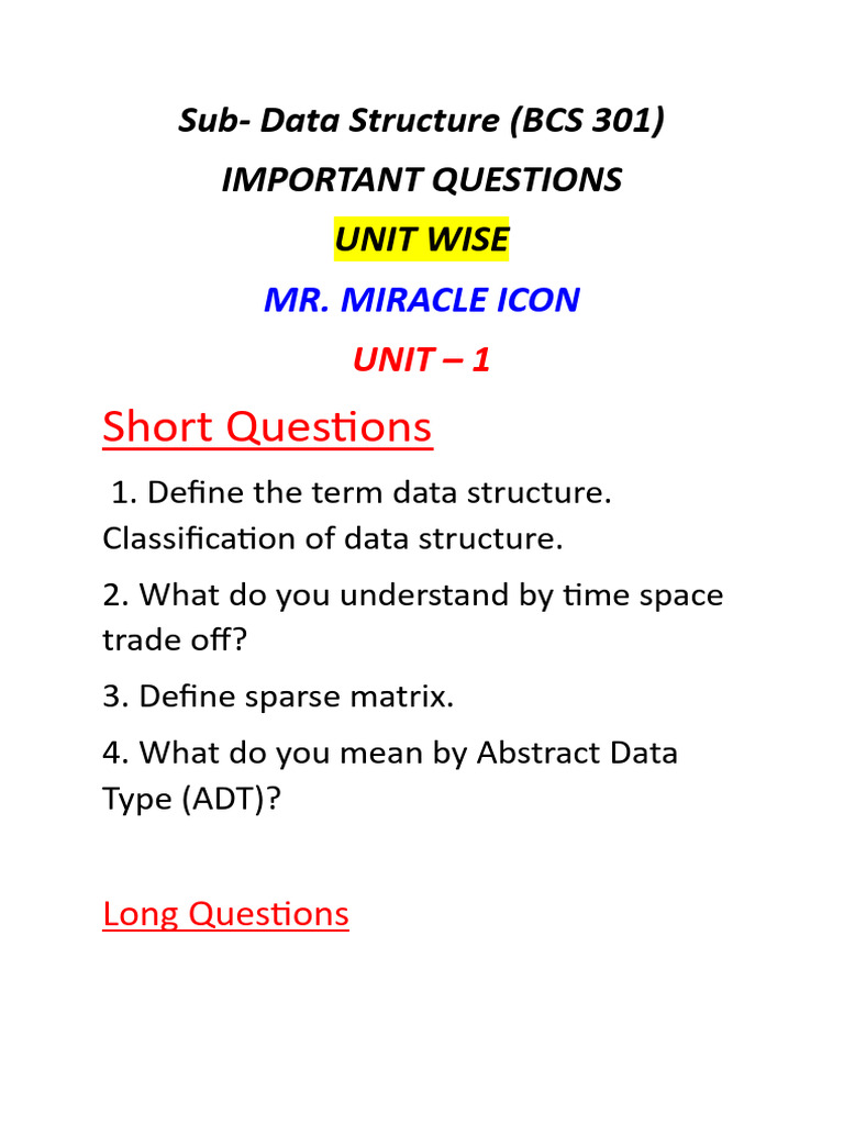 Dsa Important Ques Unit Wise | PDF