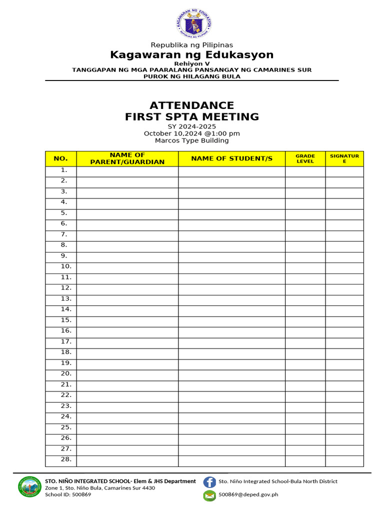 Attendance Form for SPTA Meeting | PDF