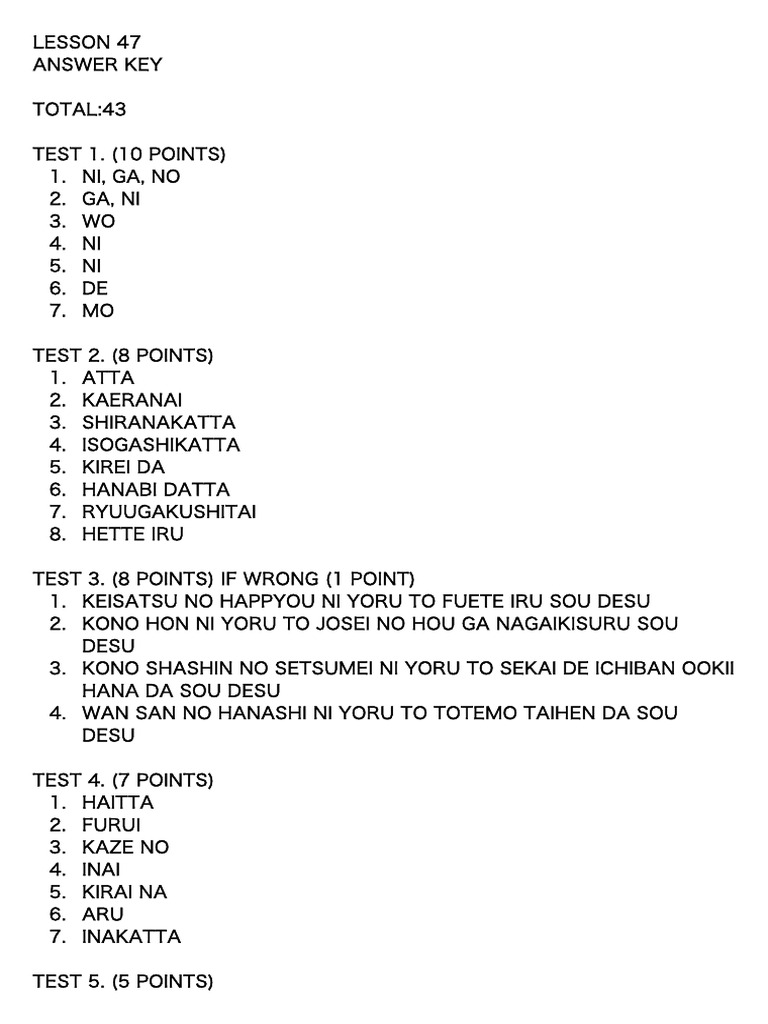 Lesson 47 Answer Key | PDF