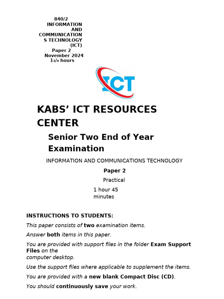 ICT Practical Exam: Spreadsheet & Presentation Tasks | PDF | Computer ...