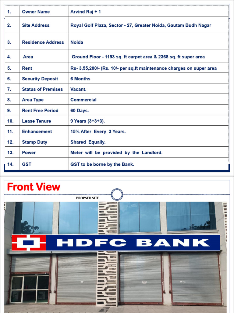 HDFC BANK - Royal Gold Plaza REP - 2 Sector 27 Greater Noida Option-1 | PDF
