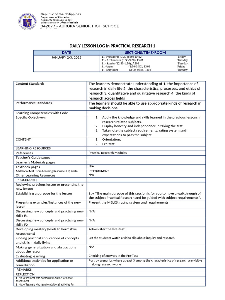 Dlp 1 Pretest and Orientation | PDF | Learning | Procedural Knowledge