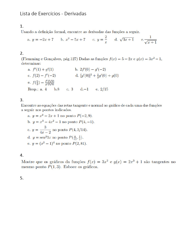 Lista de Exercícios - Derivadas - 2020-2-241206 - 073623 | PDF