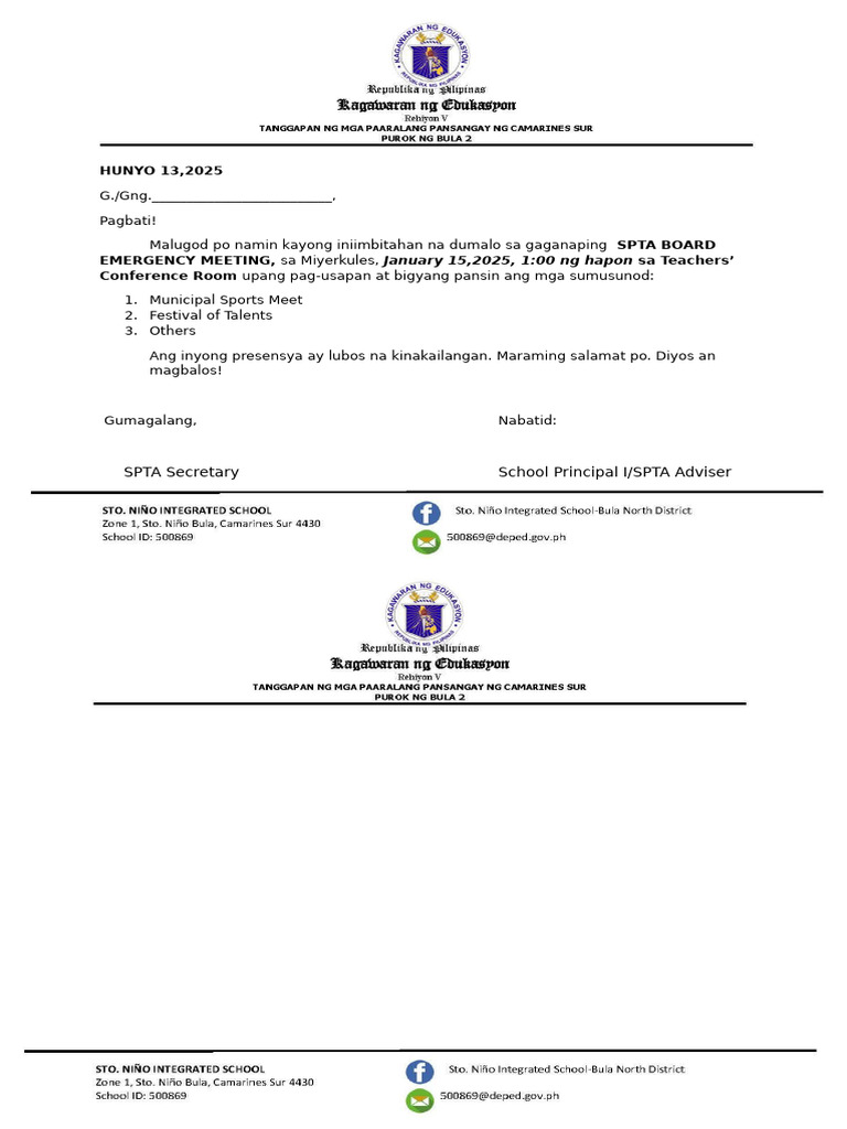 Spta Letter For Parents | PDF