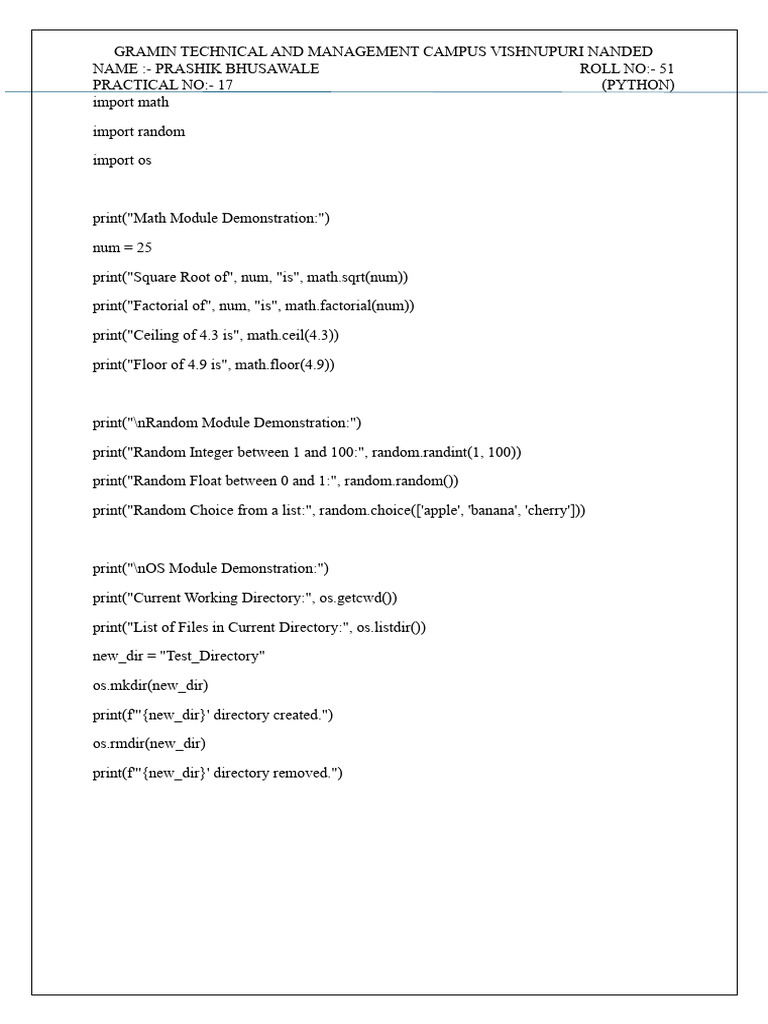 Python Modules: Math, Random, OS Demo | PDF