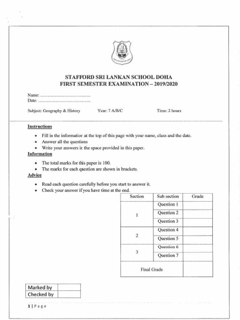 History Geography 2019-2020 First Semester | PDF