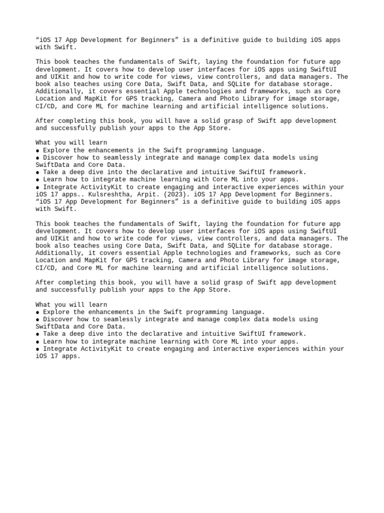 iOS 17 Swift App Development Guide | PDF | Mobile App | Ios